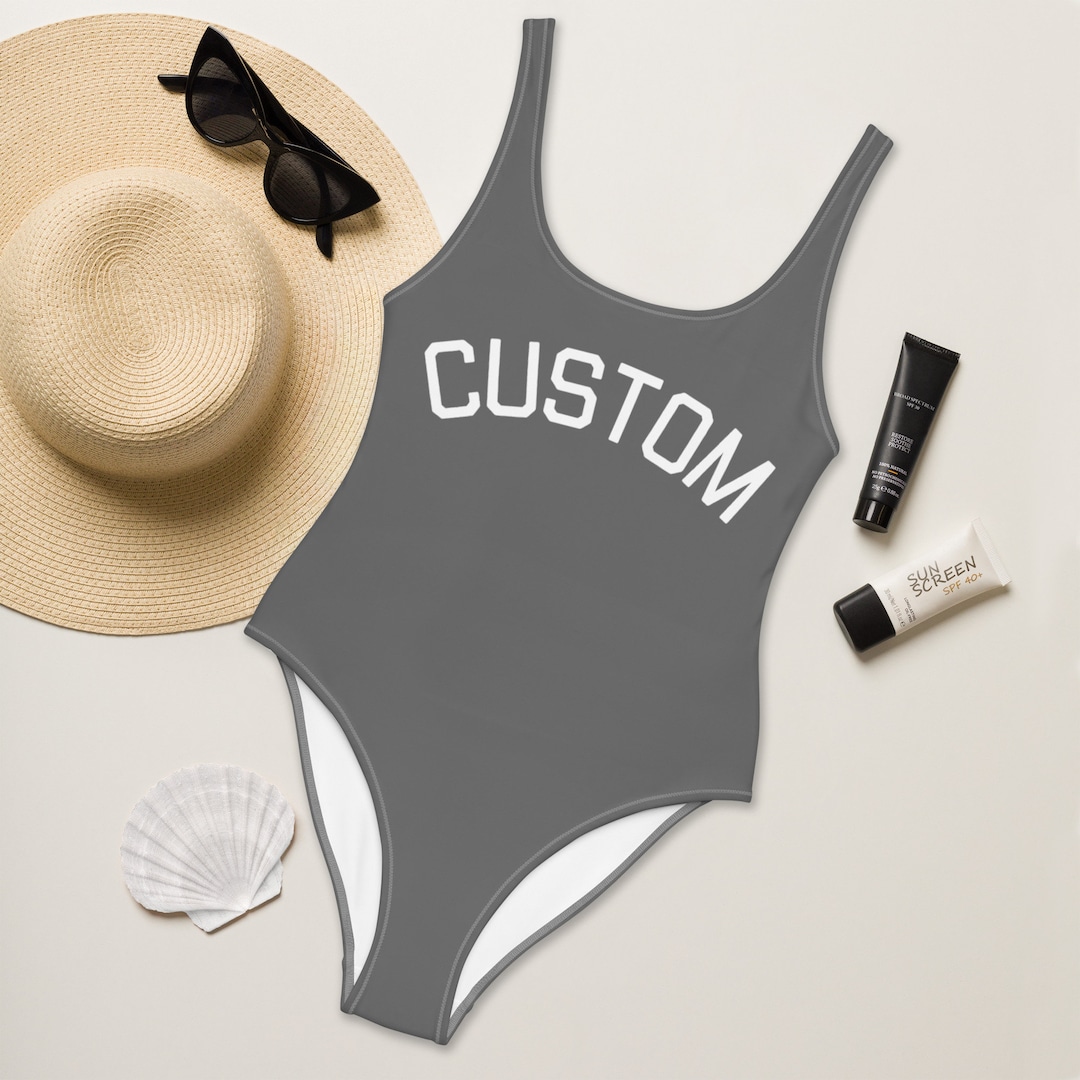 Custom Gray One-piece Swimsuit/ Personalized Bathing Suit/ Brown ...