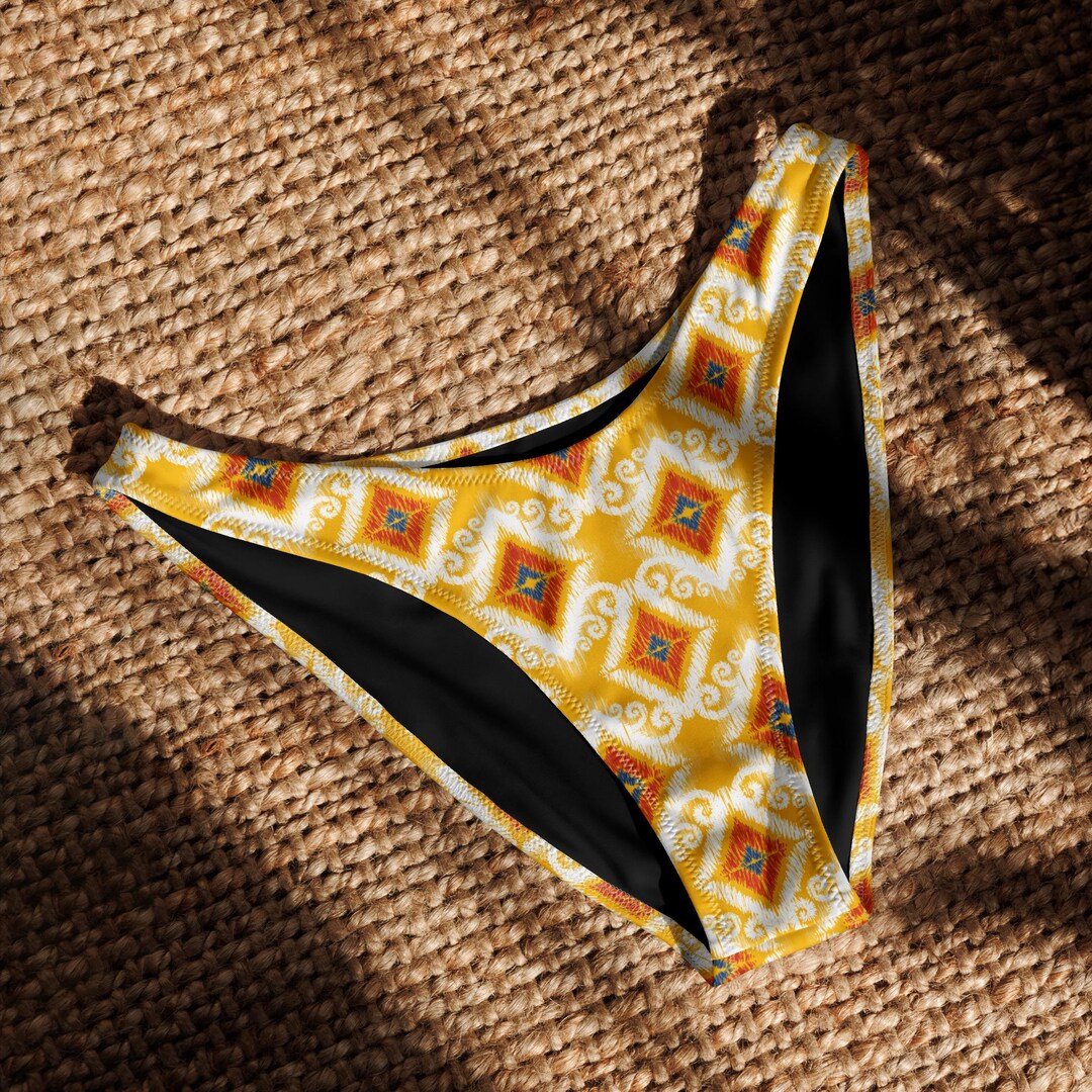 Eco-friendly Yellow Ikat Bikini Bottom, Aesthetic Bikini Bottom ...