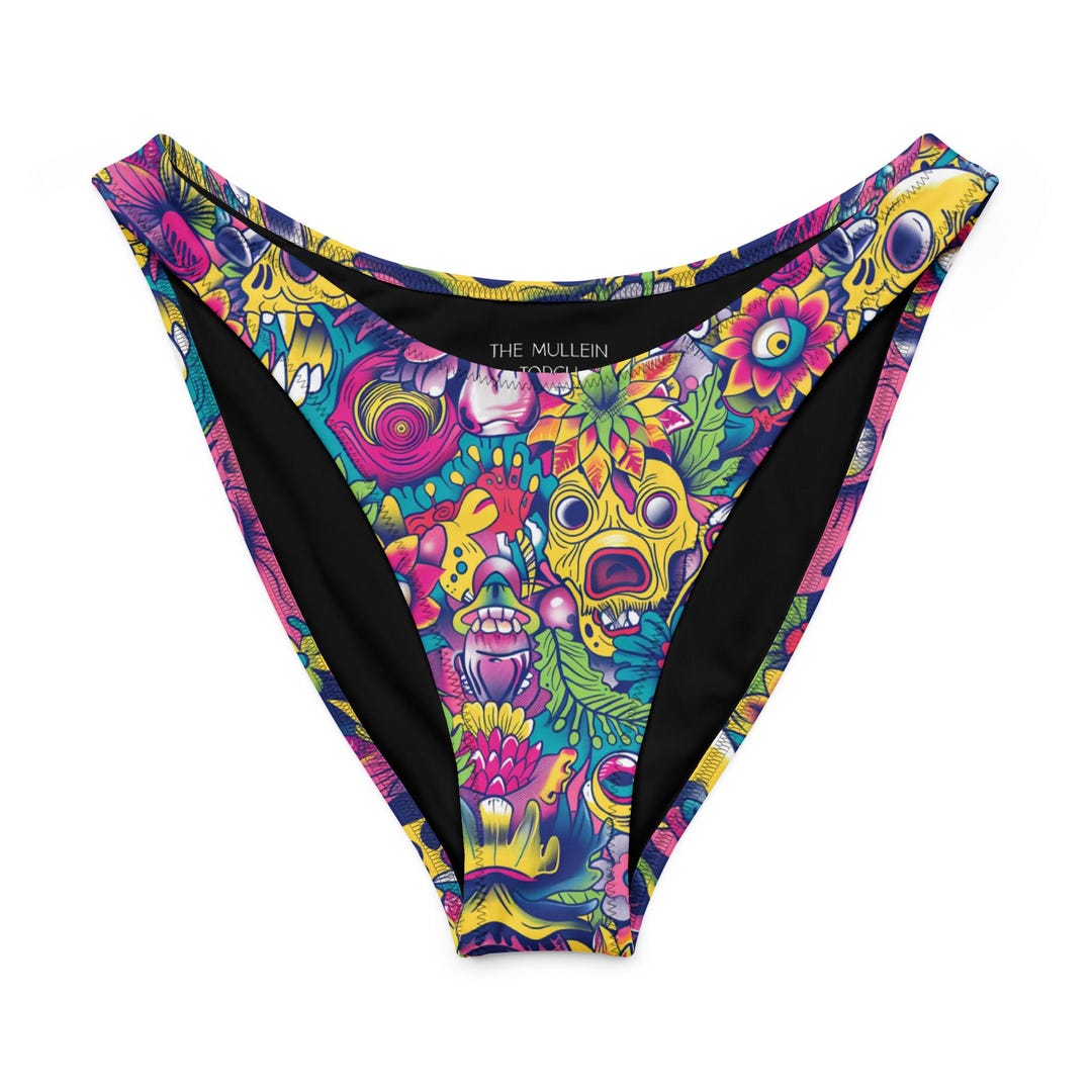 Colorful Psychedelic Bikini Bottoms, Spooky Swimsuit, Floral Bottoms ...