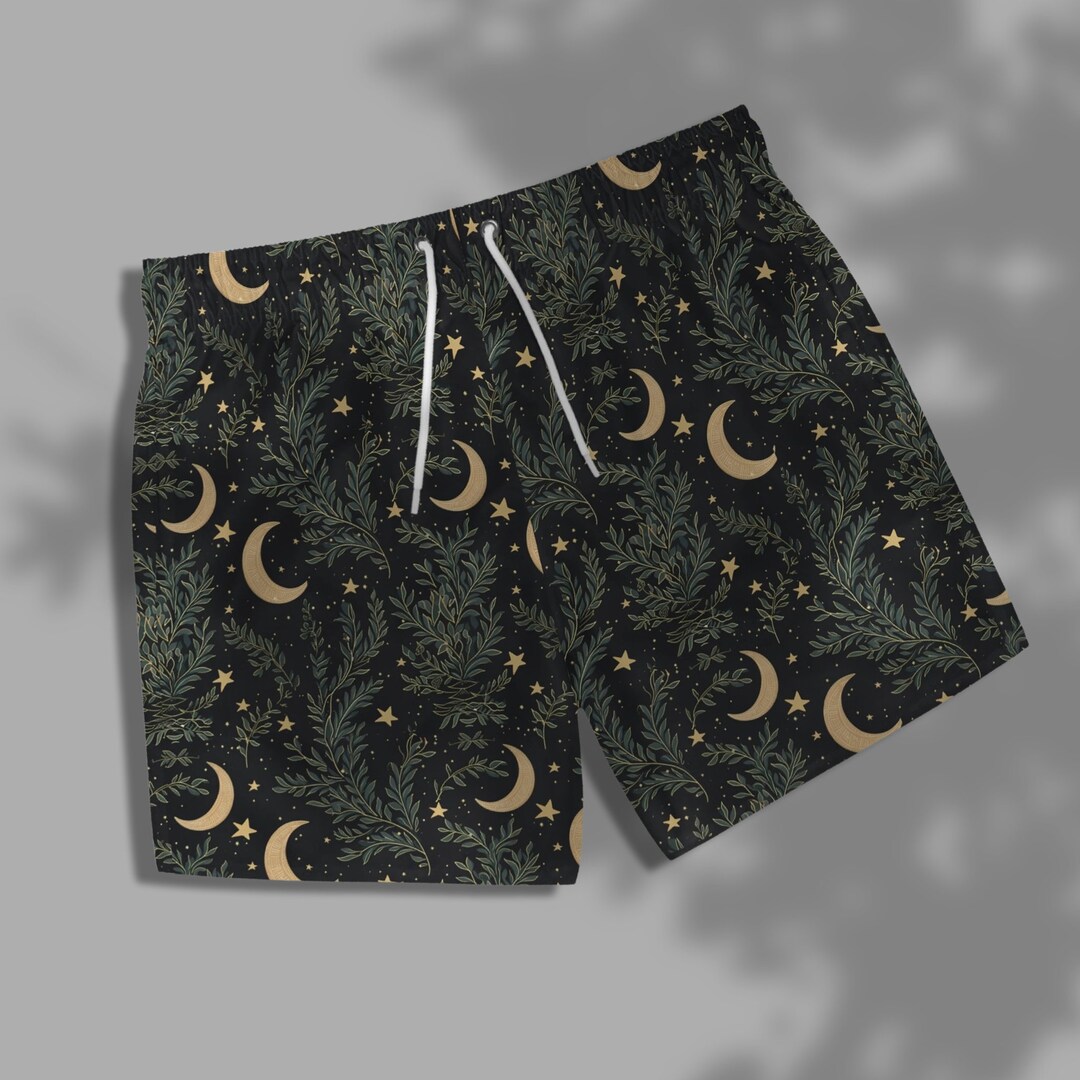 Floral Moon and Stars Mens Swim Trunks/ Fern Bathing Suit, Matching ...