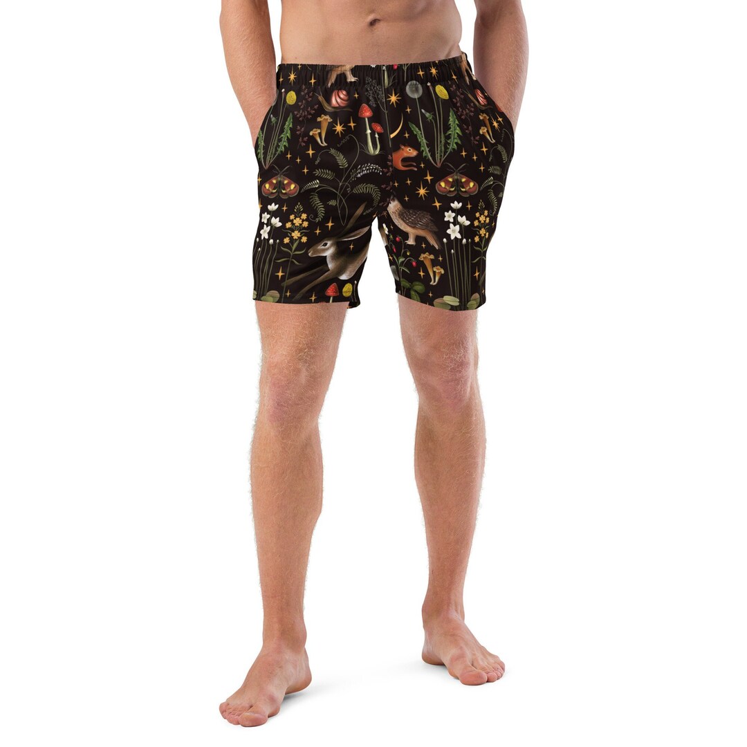 Cute Forest Floral Mens Swimming Trunks, Cottagecore Mens Swimming Suit ...