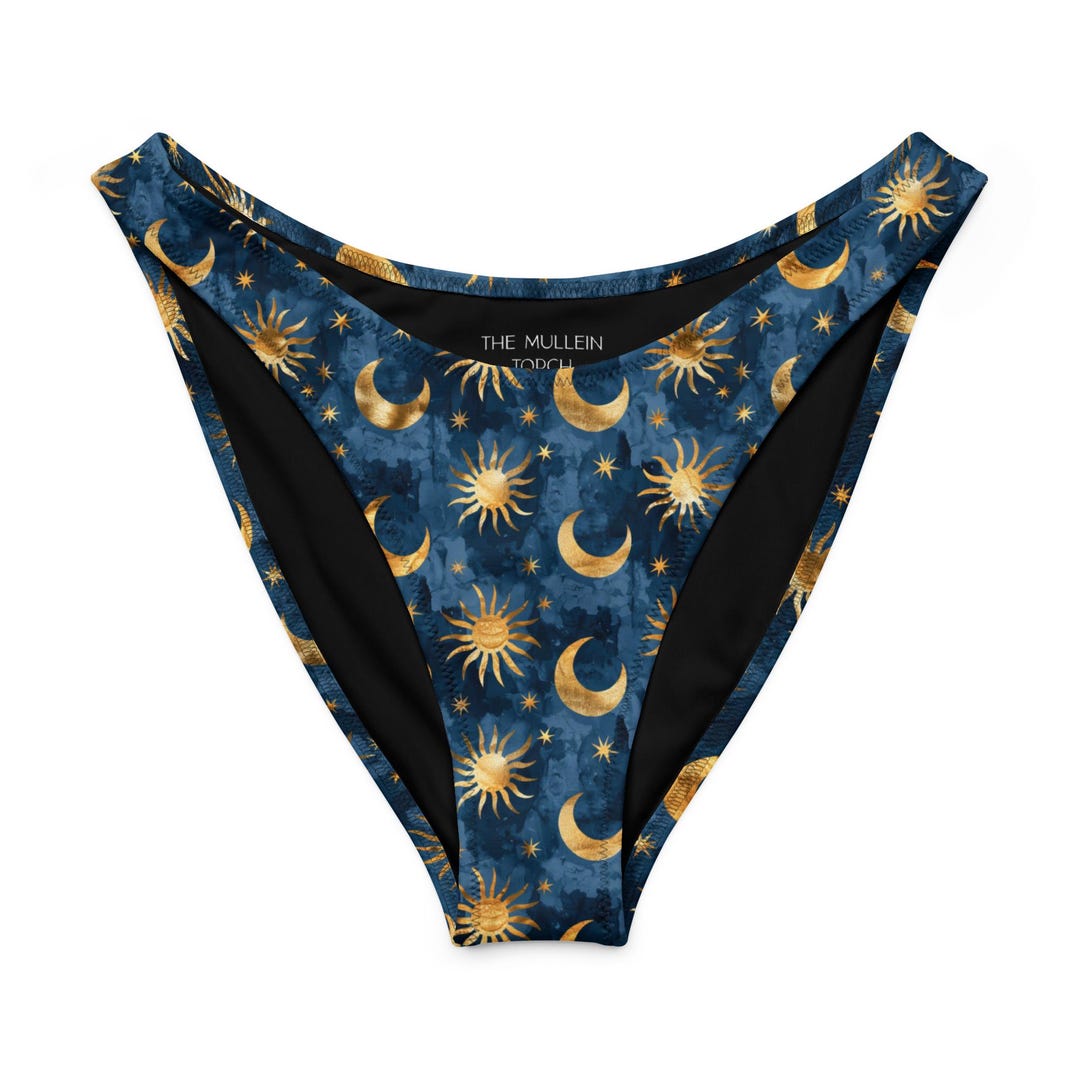 Celestial Moon and Stars Bikini Bottoms, Blue Bottoms, Low Rise Bikini ...