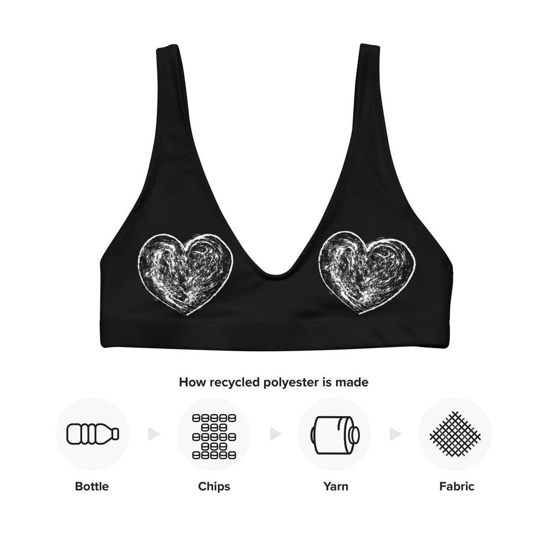 Black And White Bikini Top Goth Bikini Top Hearts Recycled Padded black-and-white-bikini-top-goth-bikini-top-hearts-recycled-padded