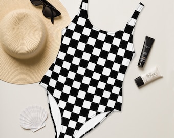 Checkered One Piece Swimsuit, Pink and Black Swim Suit, Checkered ...