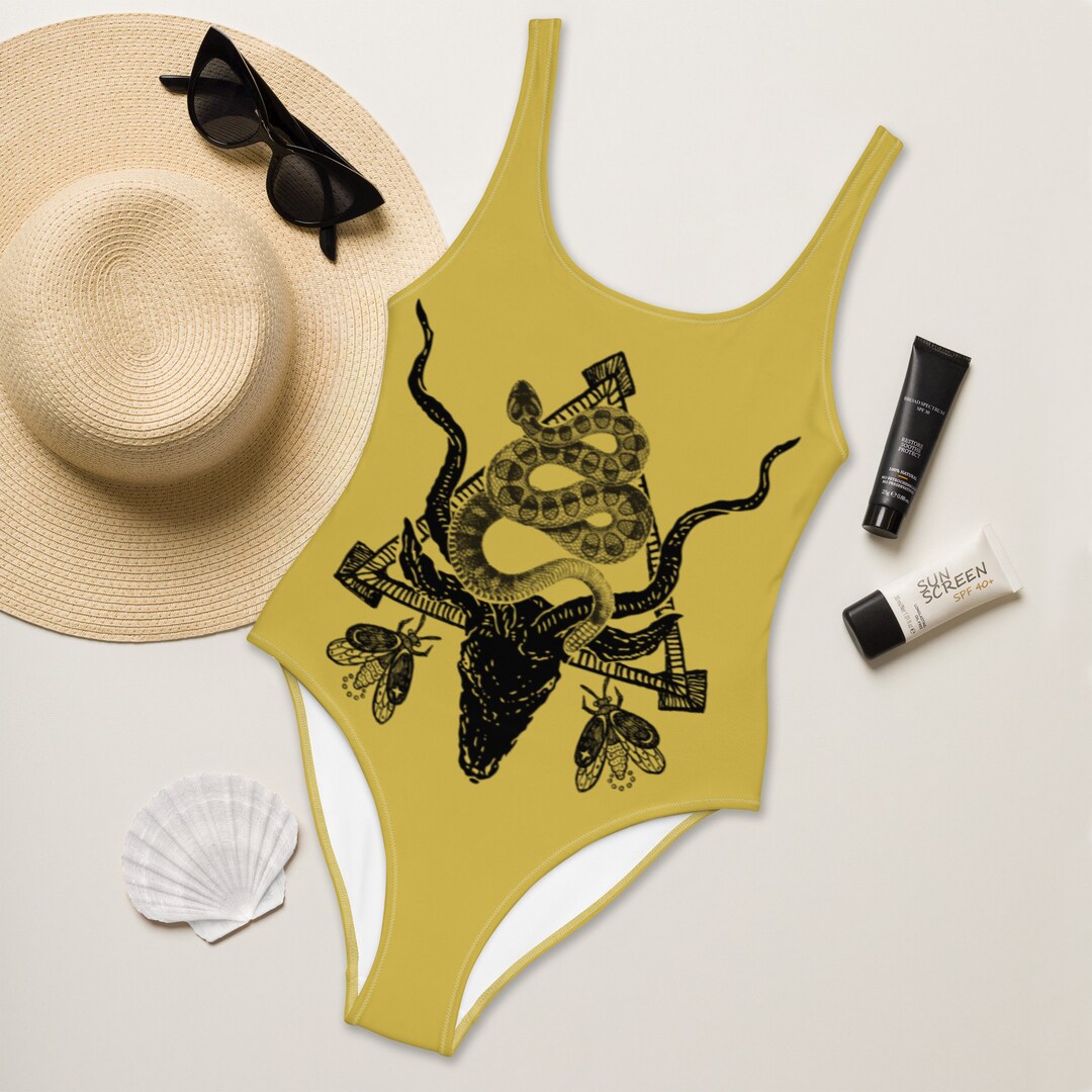 Neon Yellow Goth One Piece With Moths and Snake/ Witchy One-piece ...