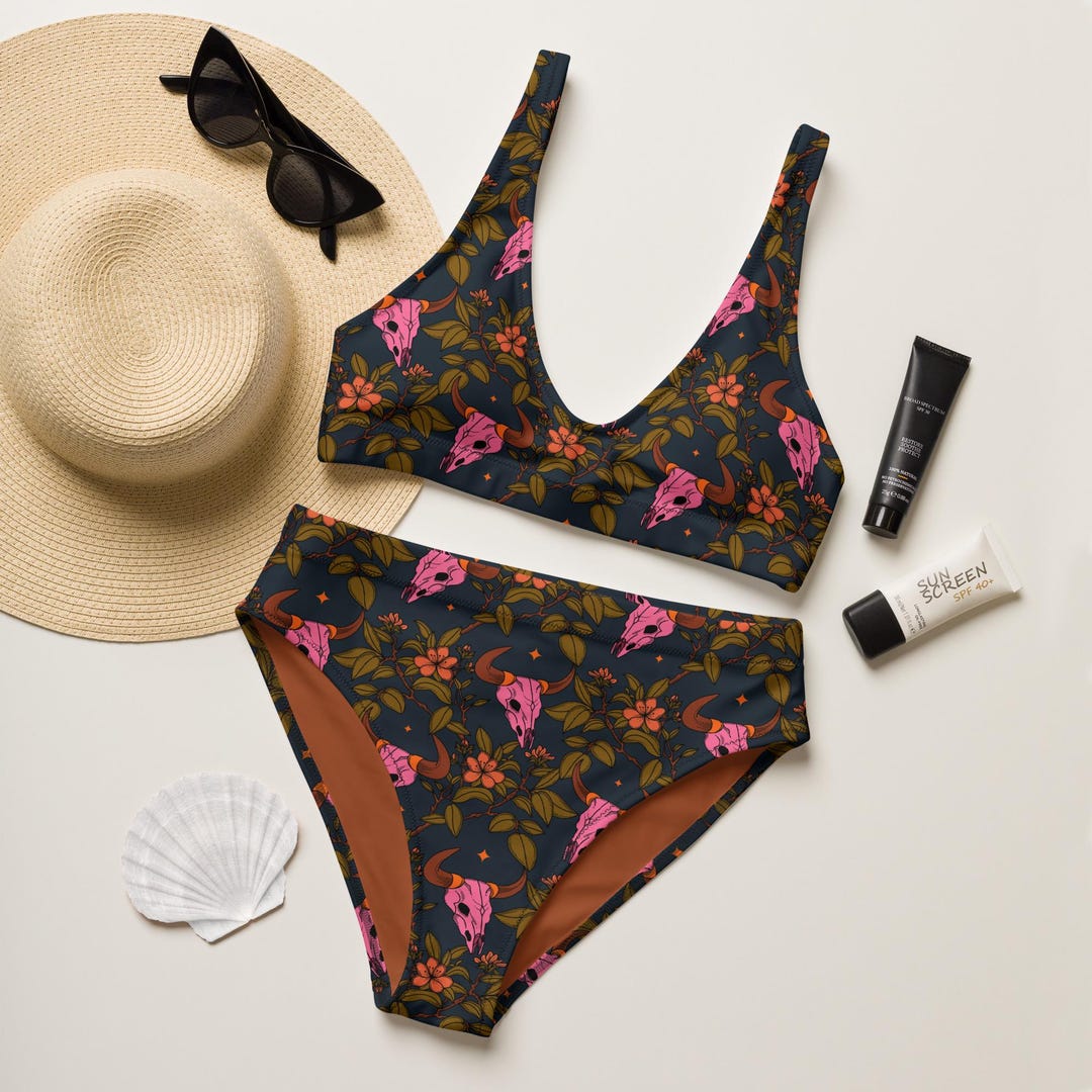 Limited Edition Dark Cowgirl Bikini Set, Cow Skull Neon Bathing Suit ...
