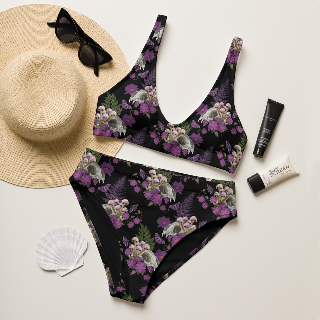 Cat Skull Bikini Set Bikini Set, Floral Witchy Swimsuit, Mushroom and ...