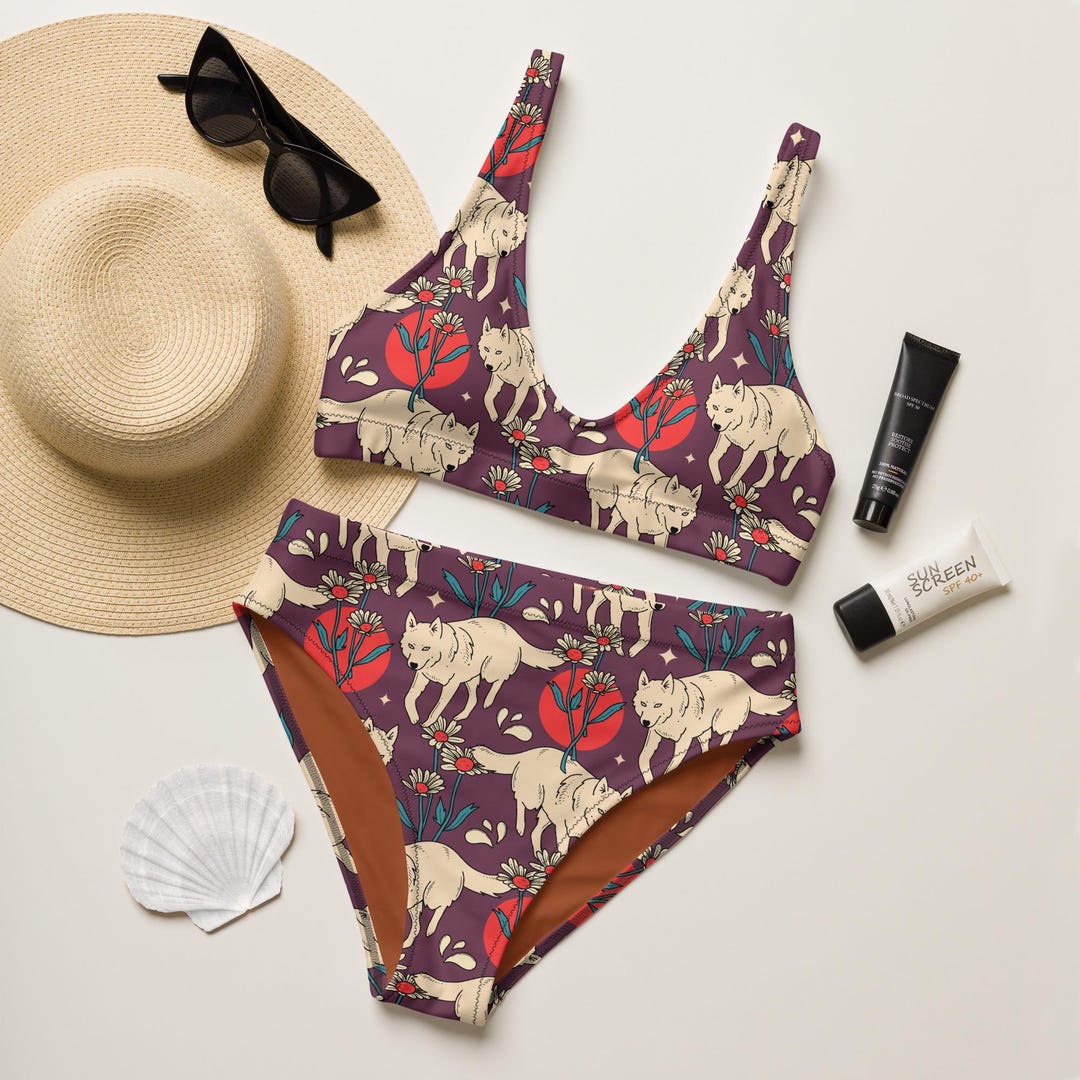 Anime Bikini, White Wolf Bathing Suit, White Wolf Bikini, High Waisted ...