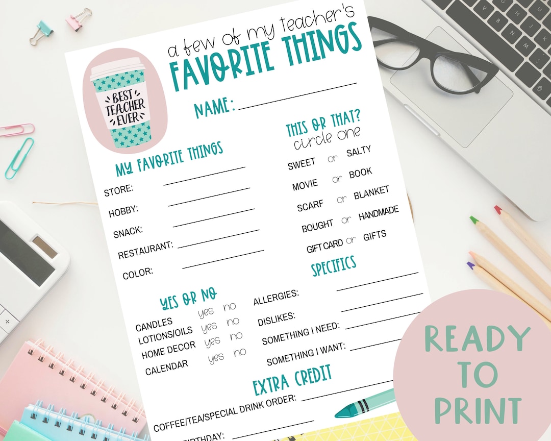 Teacher Favorites Survey for Gift Giving | Teacher Appreciation Ideas ...