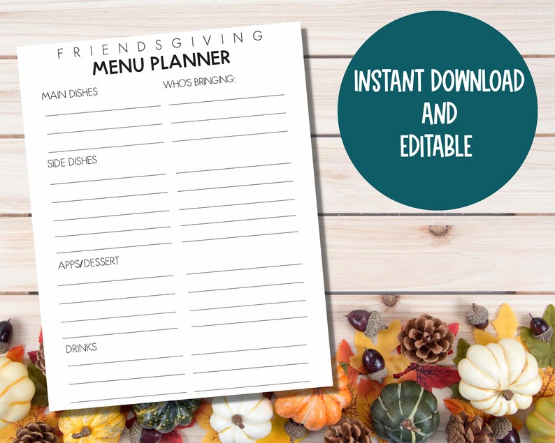 Friendsgiving Meal Planner Printable - Editable or Print and Fill ...