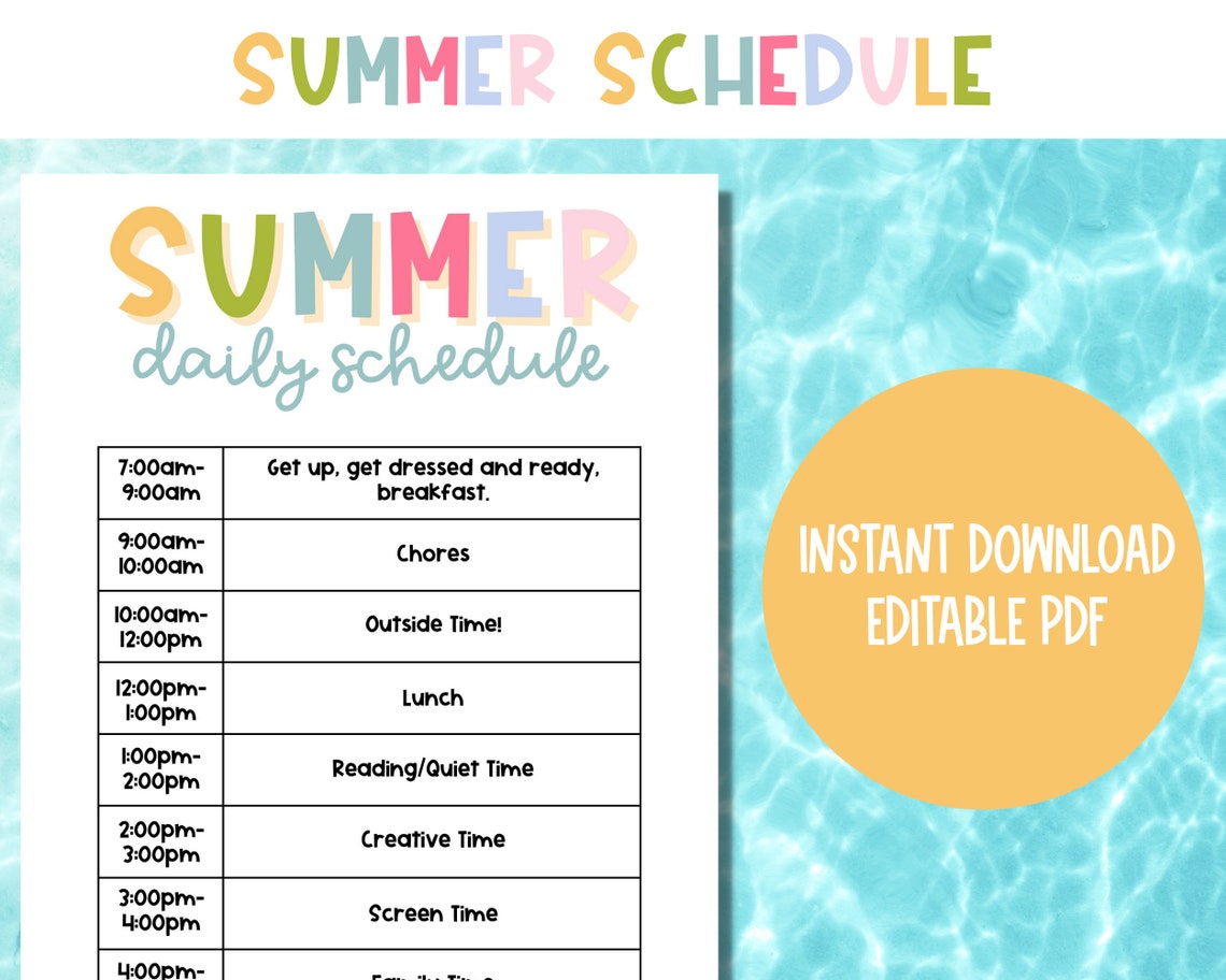 Summer Schedule Printable Editable PDF - Etsy