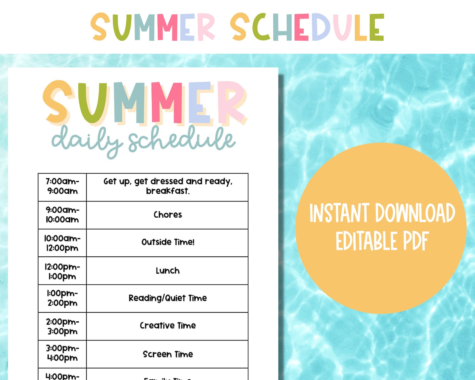 Summer Schedule Printable | Editable PDF - Etsy