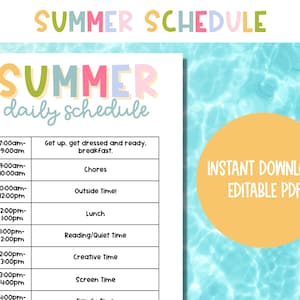Summer Schedule Printable | Editable PDF - Etsy