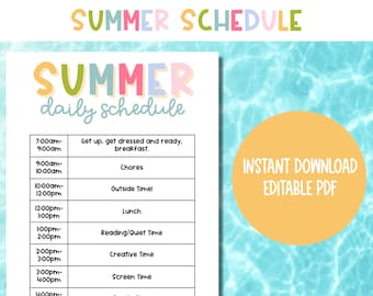 Summer Schedule Printable Editable PDF - Etsy