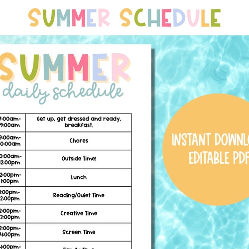 Summer Schedule Printable Editable PDF - Etsy