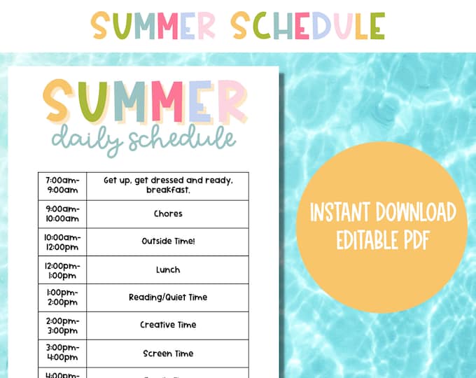 Summer Schedule Printable Editable PDF - Etsy
