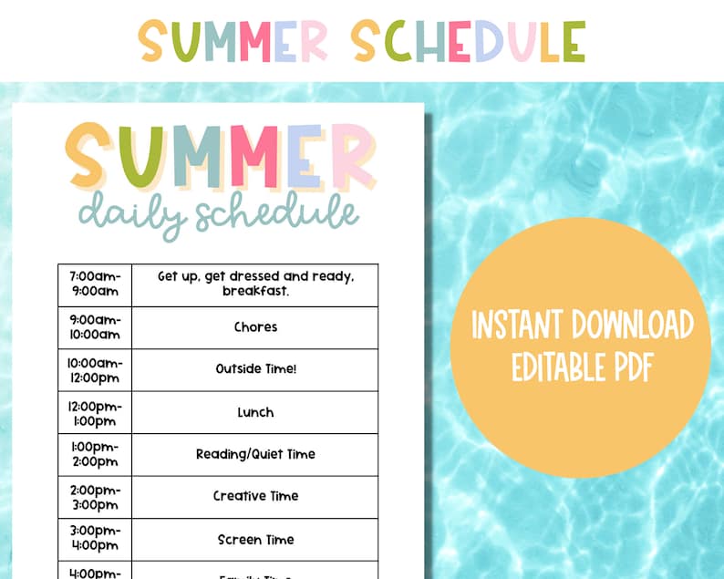 Summer Schedule Printable | Editable PDF - Etsy