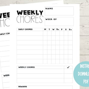 Modern Weekly Chore Chart Printable Editable or Print and - Etsy