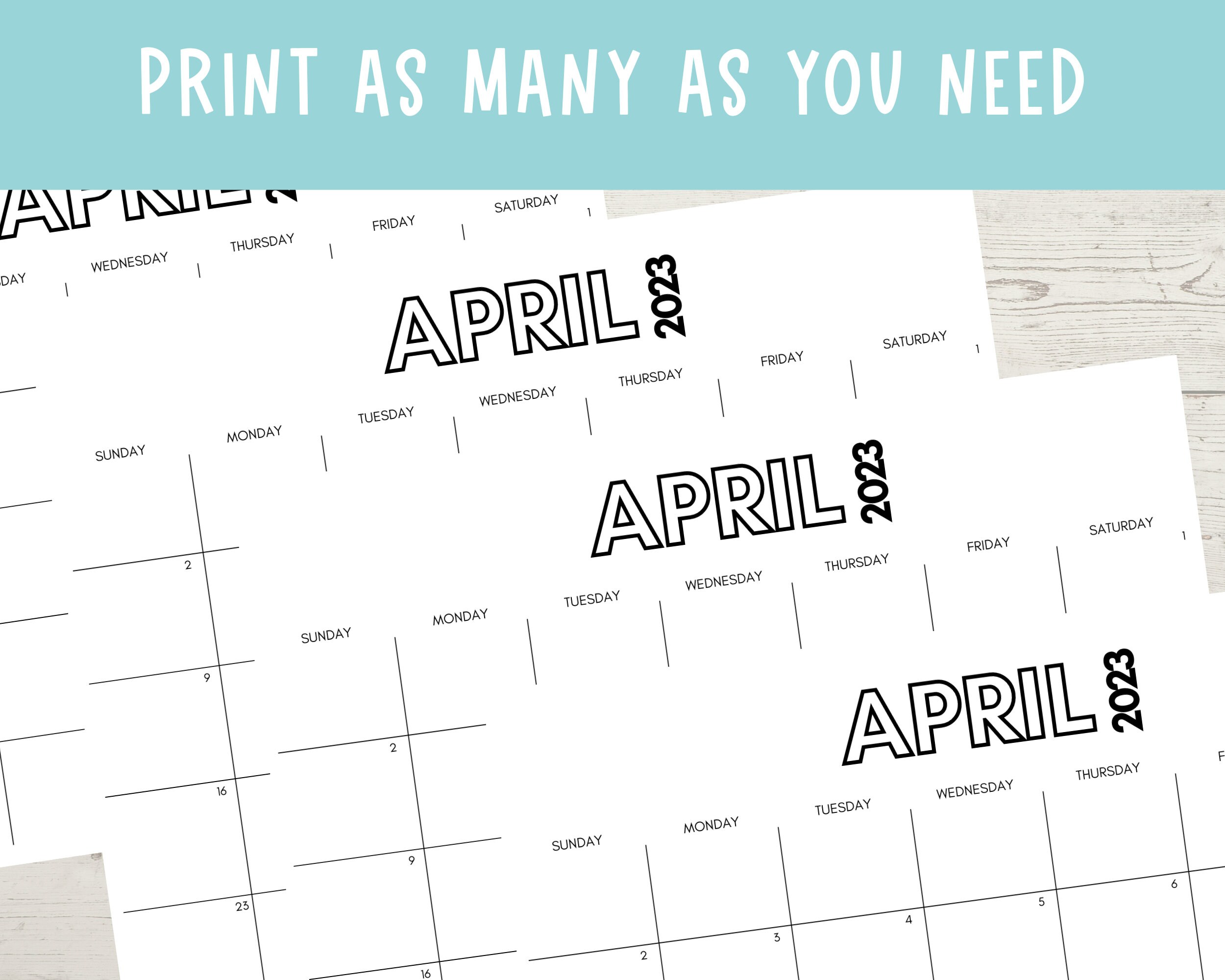 Modern April Monthly Calendar Printable - Etsy