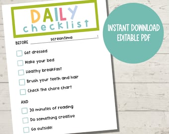 Editable Kids Chore Charts, Reward, Allowance, Screen Time, School ...