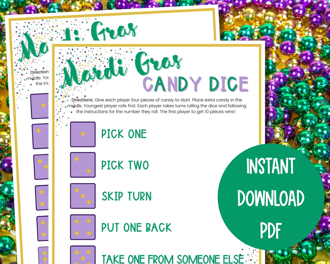 Candy Dice Game Mardi Gras Games for Kids Classroom Party Games Digital ...