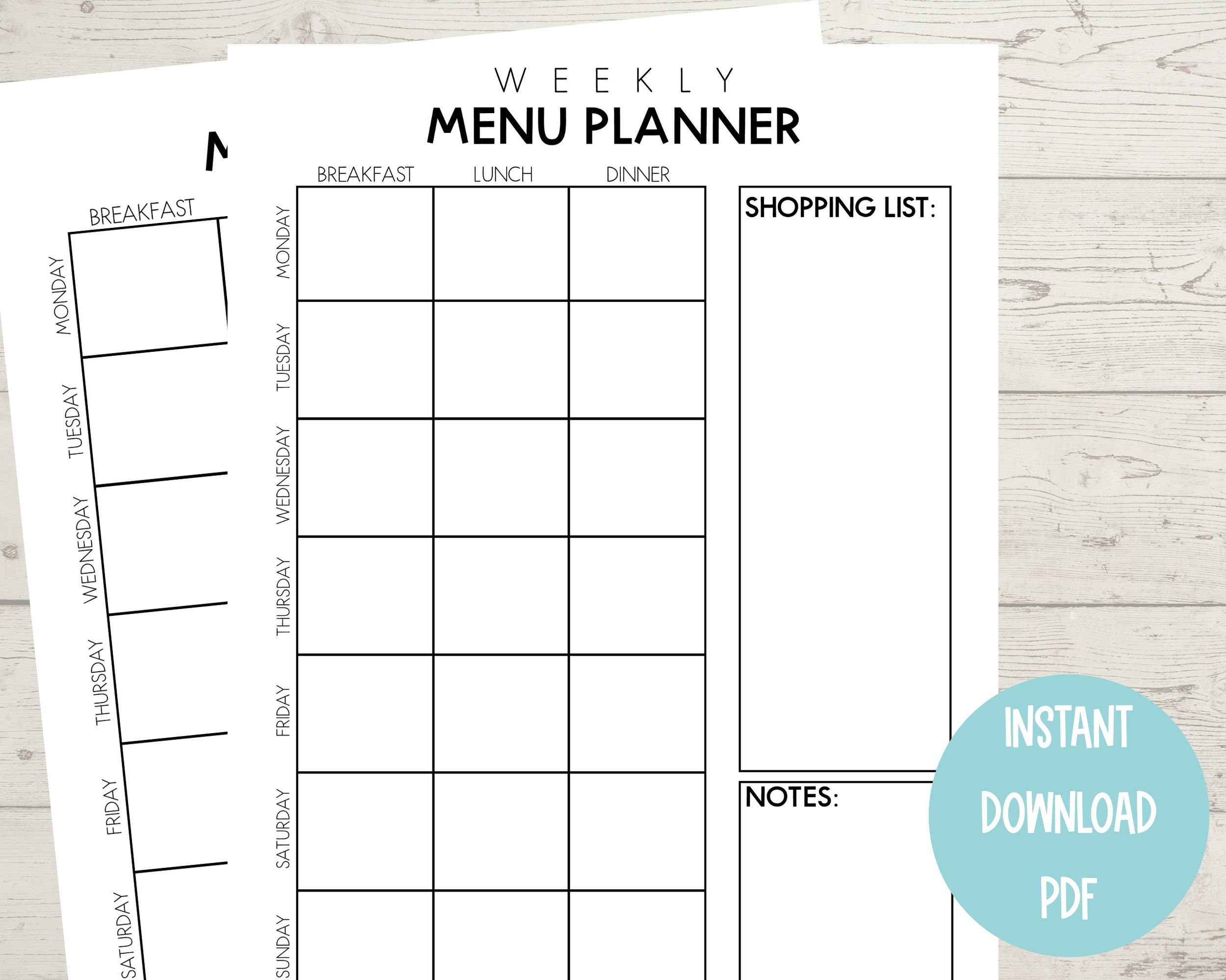 Modern Weekly Menu Planner Printable Editable or Print and Fill Options ...