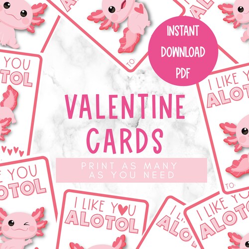 Axolotl Valentines Day Printable Cards for Kids Printable - Etsy Canada