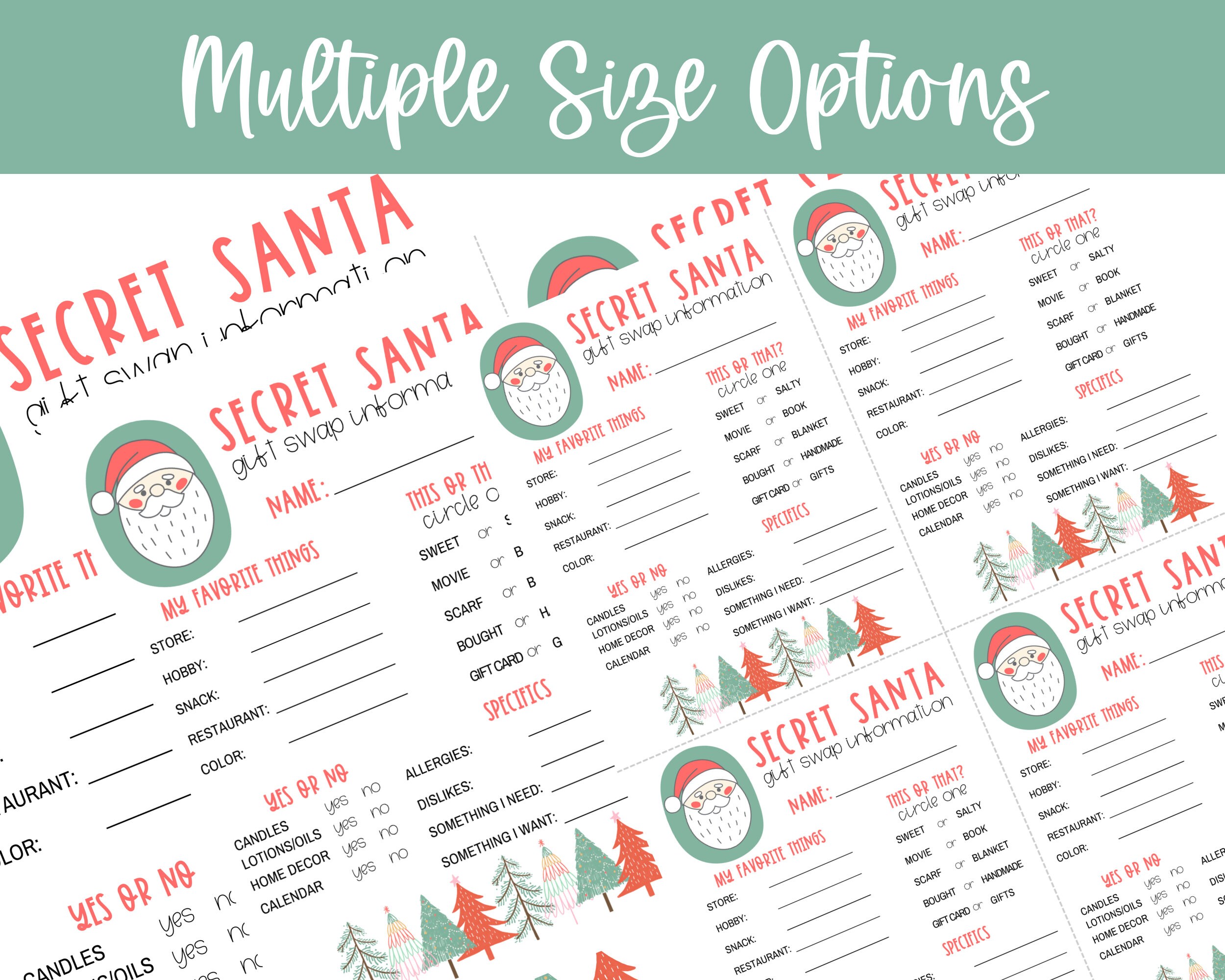 Secret Santa Form Printable Questionnaire - Etsy