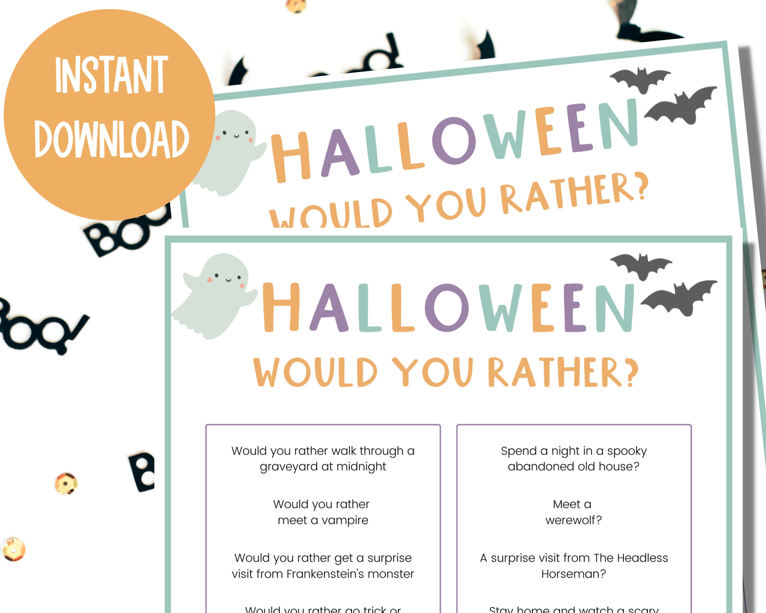 Would You Rather Halloween Game Instant Printable Download Halloween ...