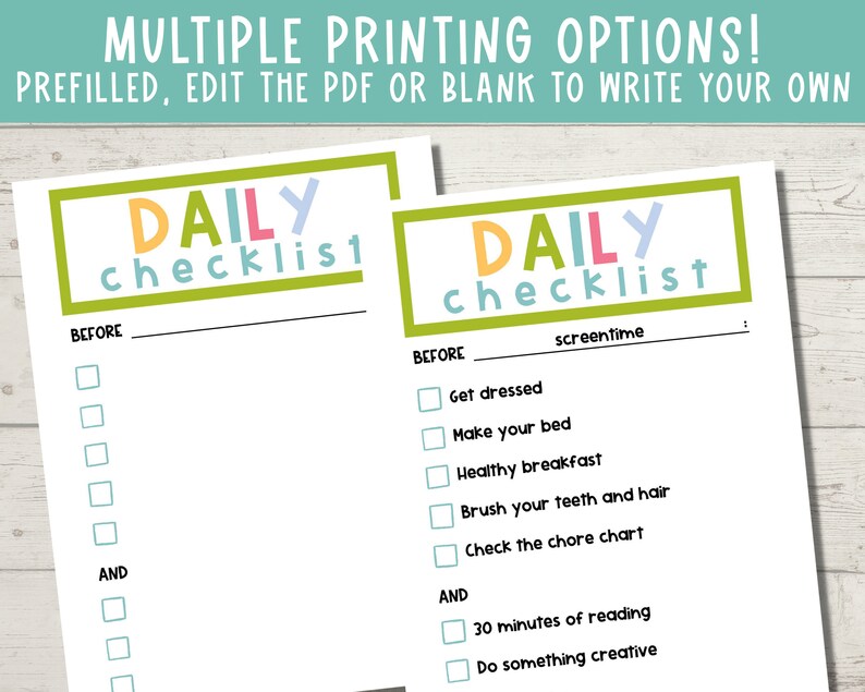 Daily Screen Time Checklist | Editable PDF - Etsy