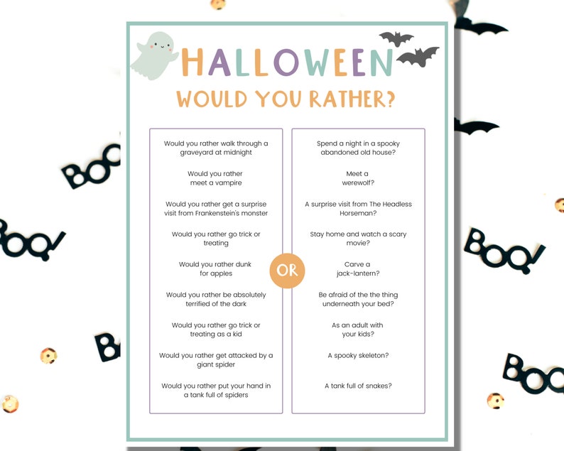 Would You Rather Halloween Game | Instant Printable Download ...