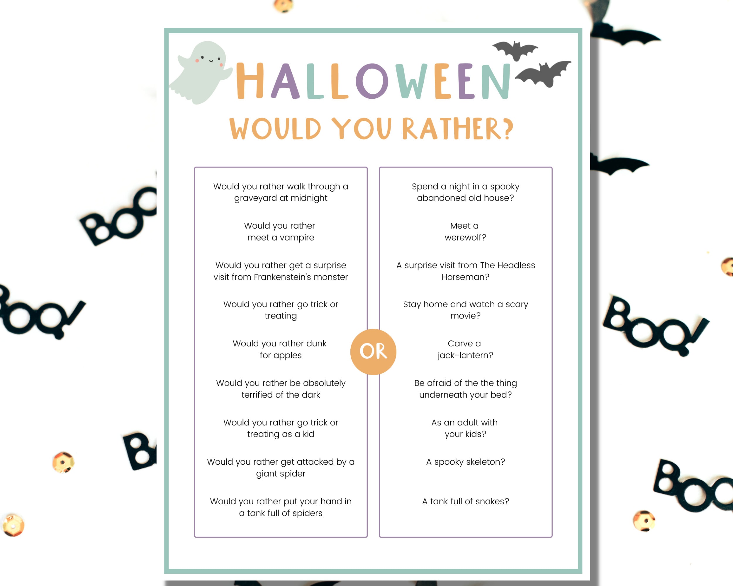 Would You Rather Halloween Game Instant Printable Download Halloween ...