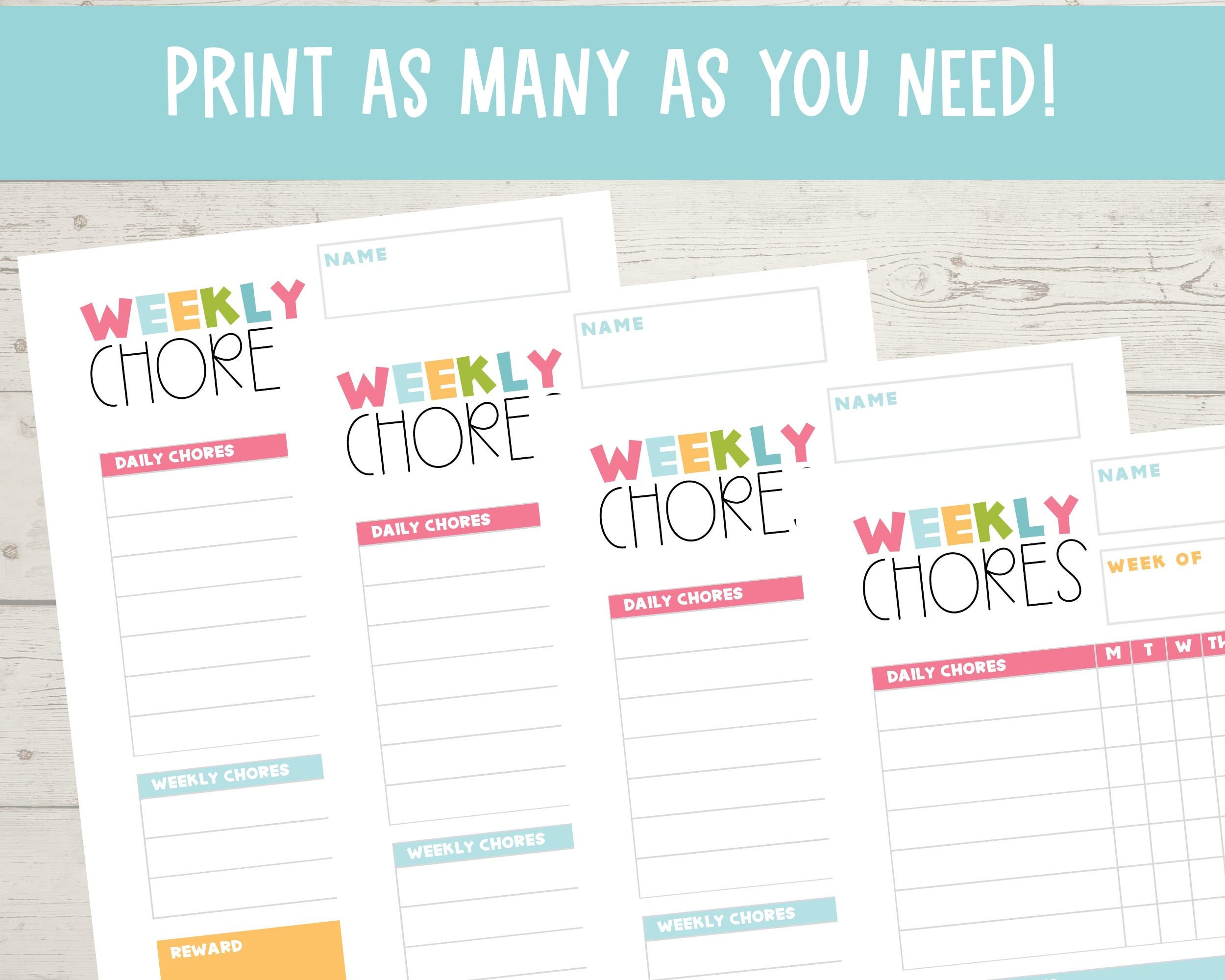 Colorful Modern Weekly Chore Chart Printable - Editable or Print and ...