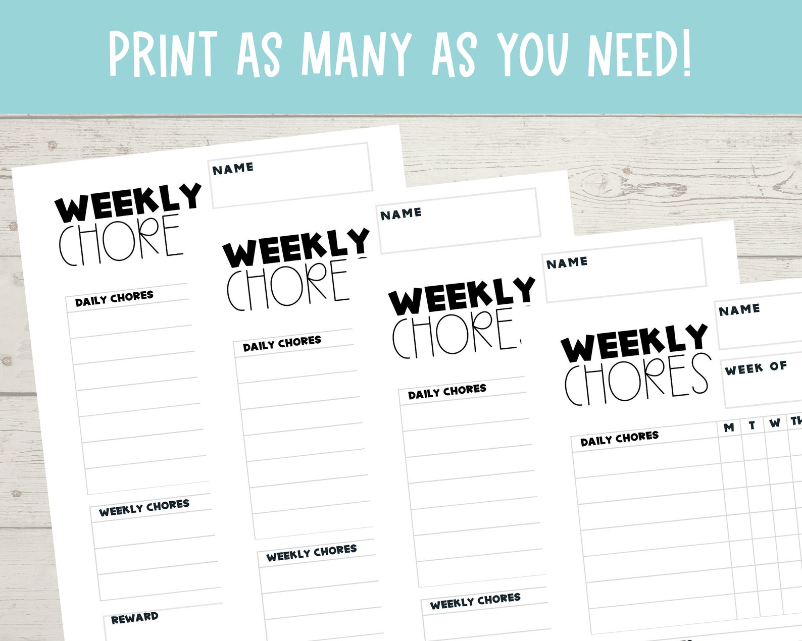 Modern Weekly Chore Chart Printable - Editable or Print and Fill ...