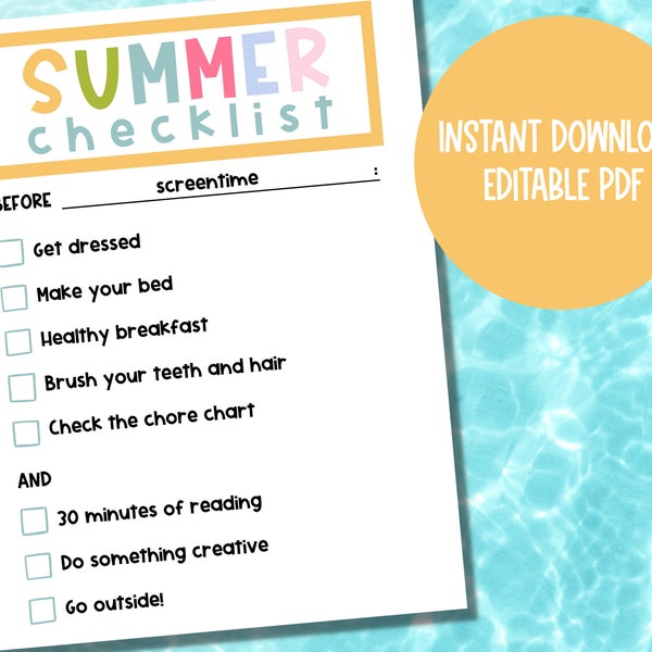 Summer Kids Checklist - Etsy