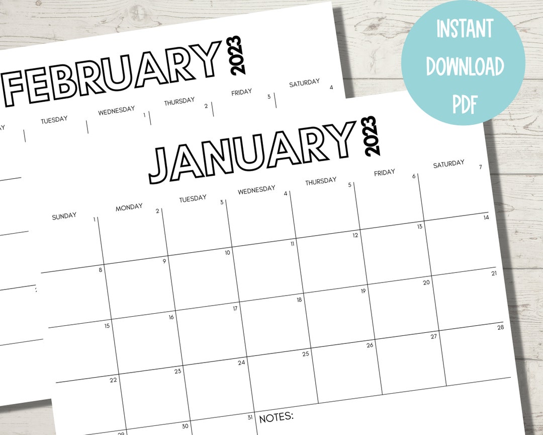 Modern 2023 Monthly Calendar Printable - Etsy