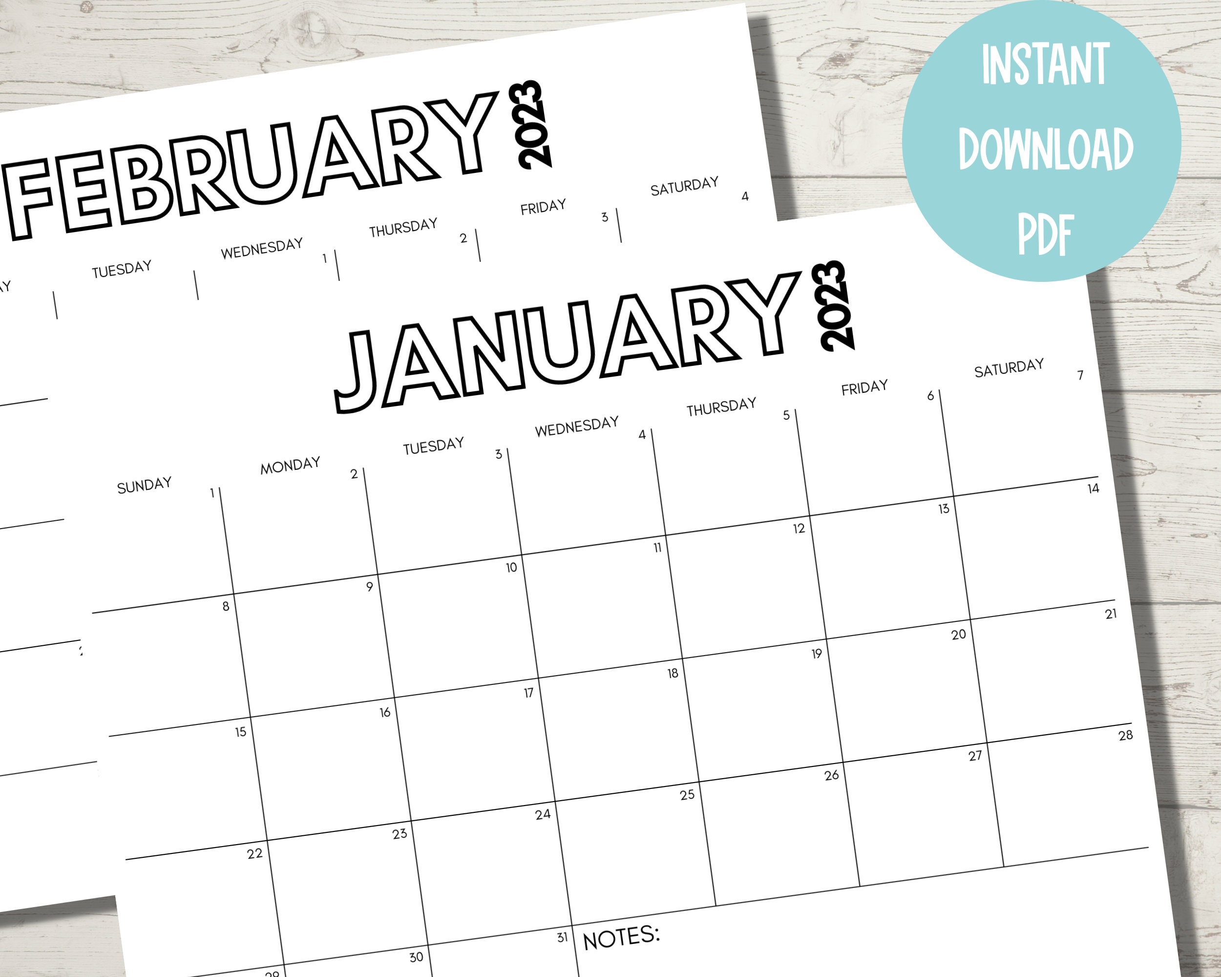 Modern 2023 Monthly Calendar Printable - Etsy