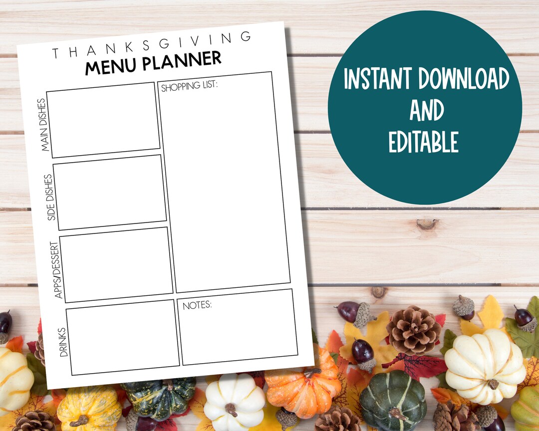 Thanksgiving Meal Planner Printable Editable or Print and Fill Options ...
