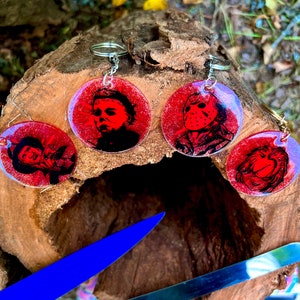 Horror Character Themed Keychains, Horror Character and Blood Splatter ...