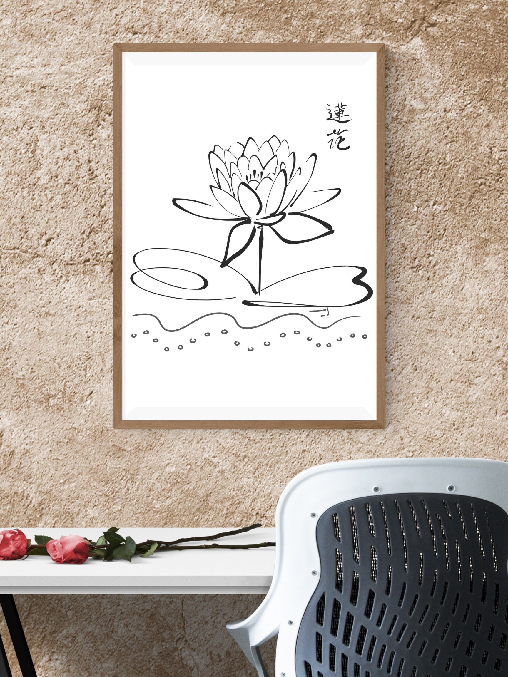 LOTUS Poster, Flower LINE Drawing, Botanical Line ART, Lotus Flower Art ...