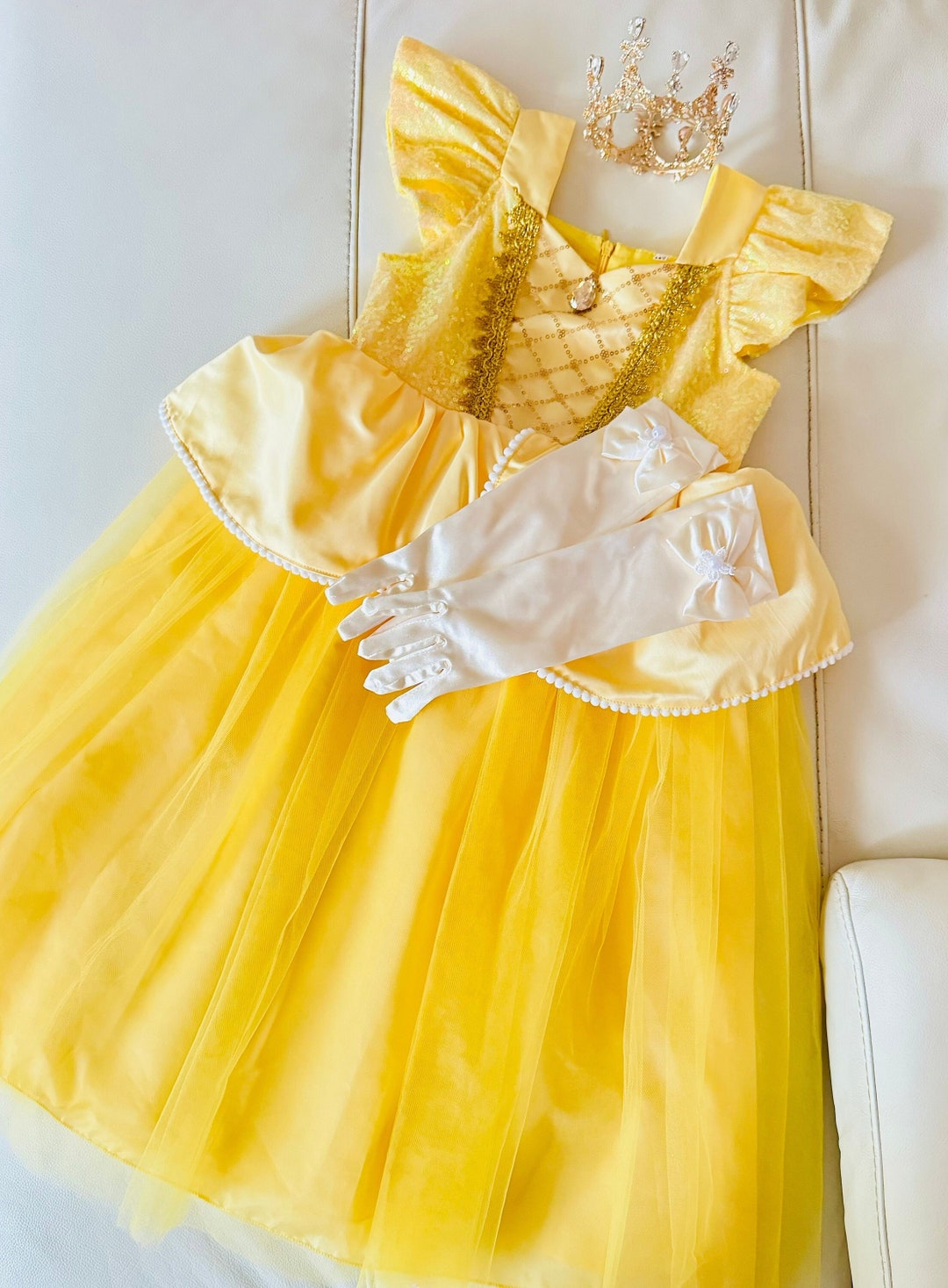 Sequins Kids Belle Dress, Princess Party Dress Up, Belle Costume ...