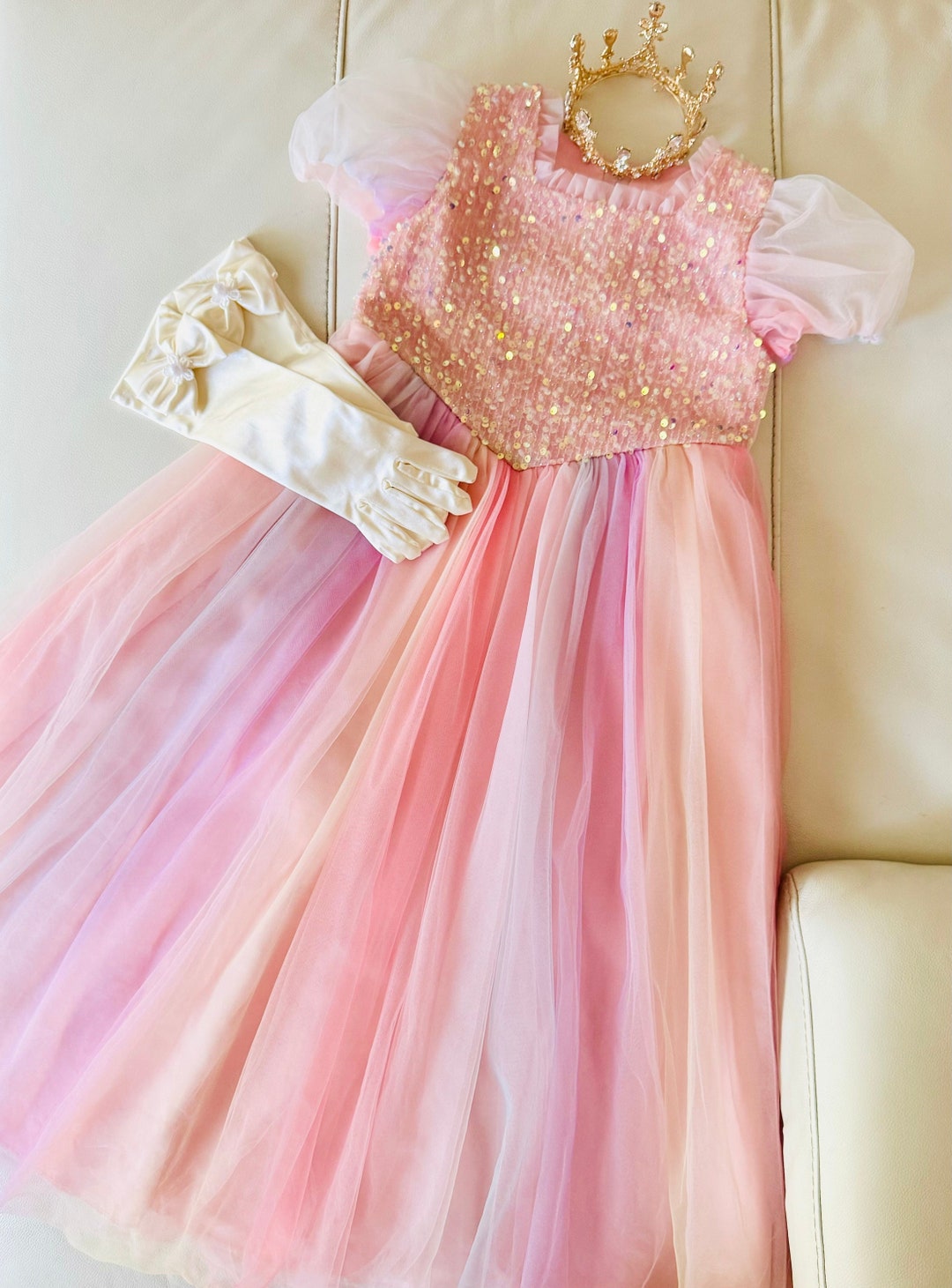 Sequins Kids Princess Long Dress, Princess Party Dress Up, Pink Prom ...