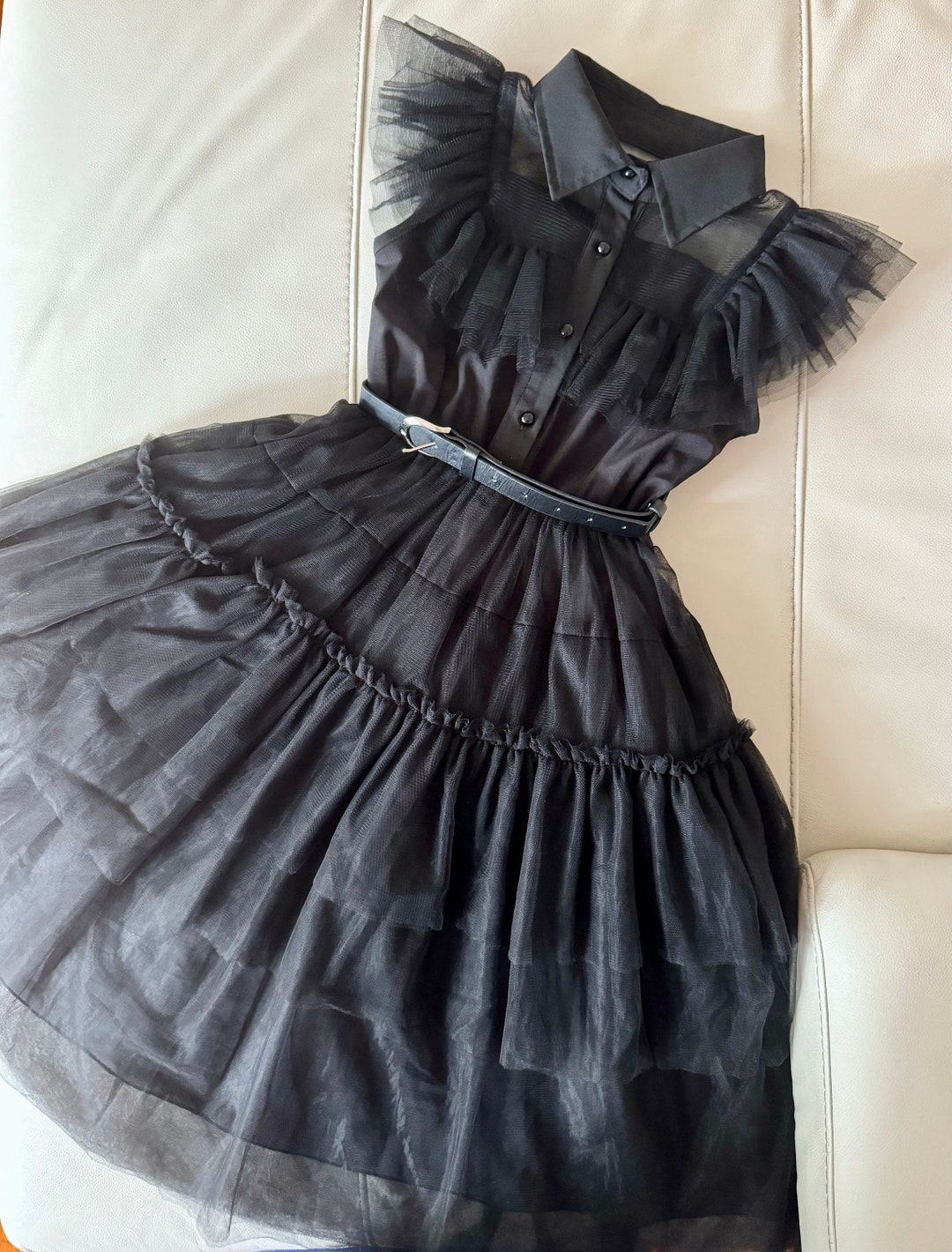 Girl Wednesday Costume With Belt Set, Dark Princess Clothing, Kids ...