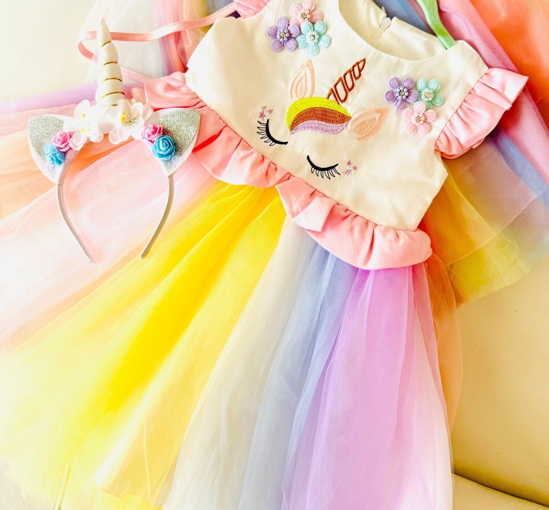 Girl Unicorn Dress, Birthday Party Dress, Fairy Party Dress Up, Unicorn ...