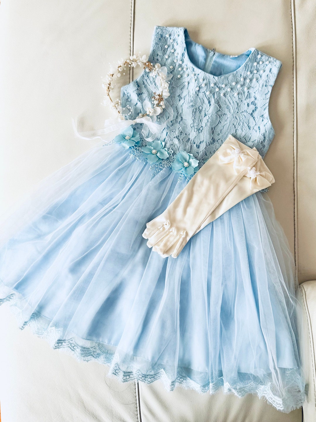 Blue Girl Dress, Girl Birthday Party Dress, Flower Girl Dress, Party ...