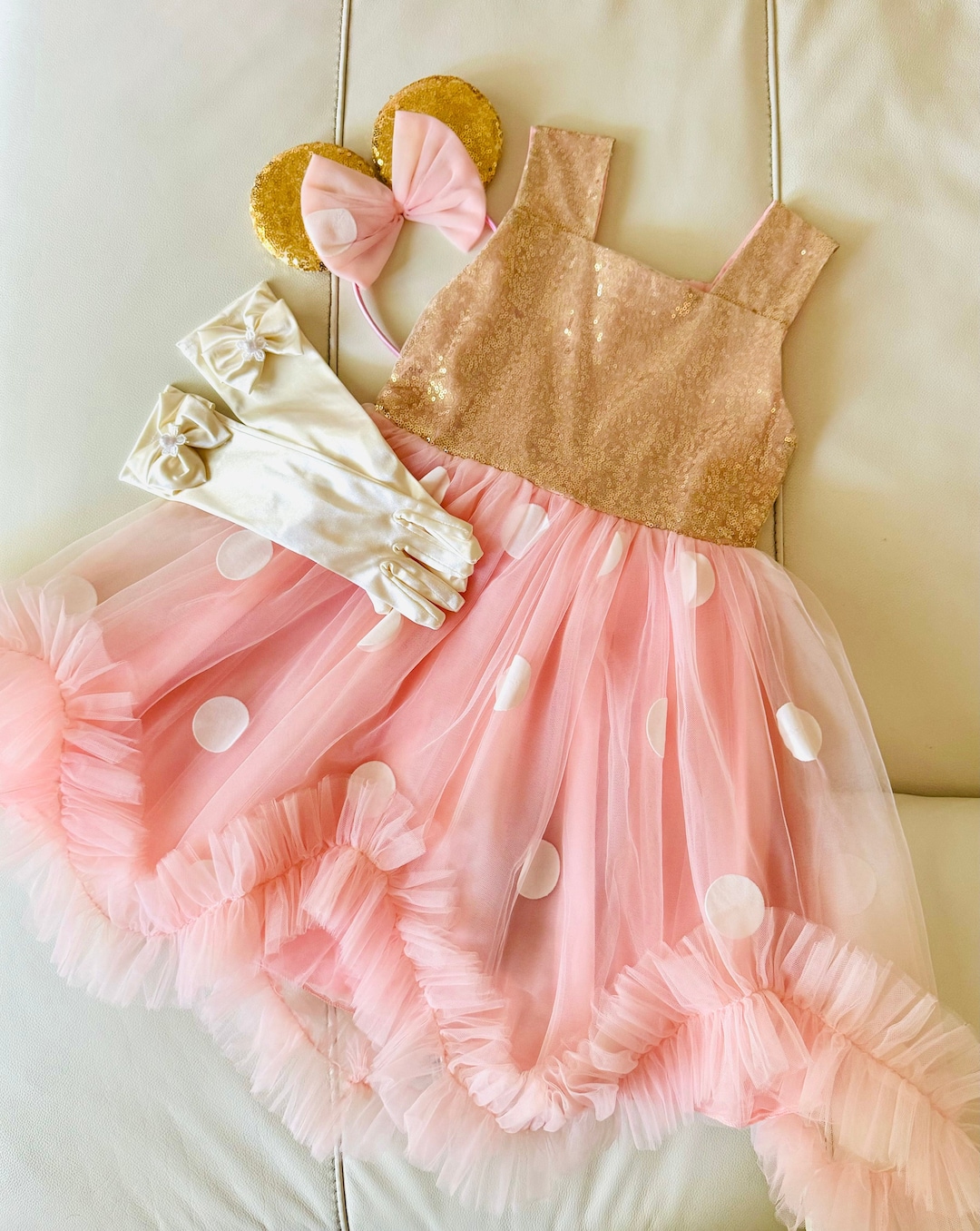 Sequins Kids Minnie Costume With Headband, Disney Party Dress Up, Girl ...