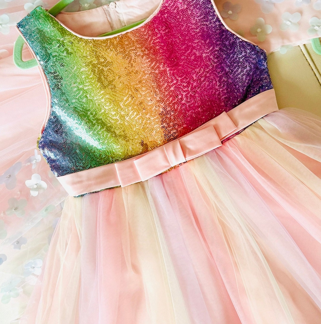 Girls Sequins Rainbow Dress, Girl Birthday Party Dress, Fairy Party ...