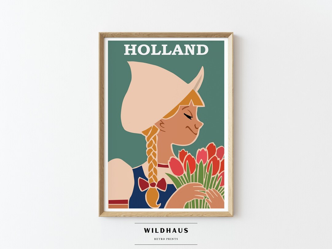 Holland Tulip Retro Travel Poster: Dutch Girl Print (digital Download ...