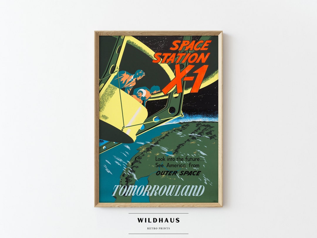 Tomorrowland Space Station X-1 Poster: Retro Disneyland Print (digital ...