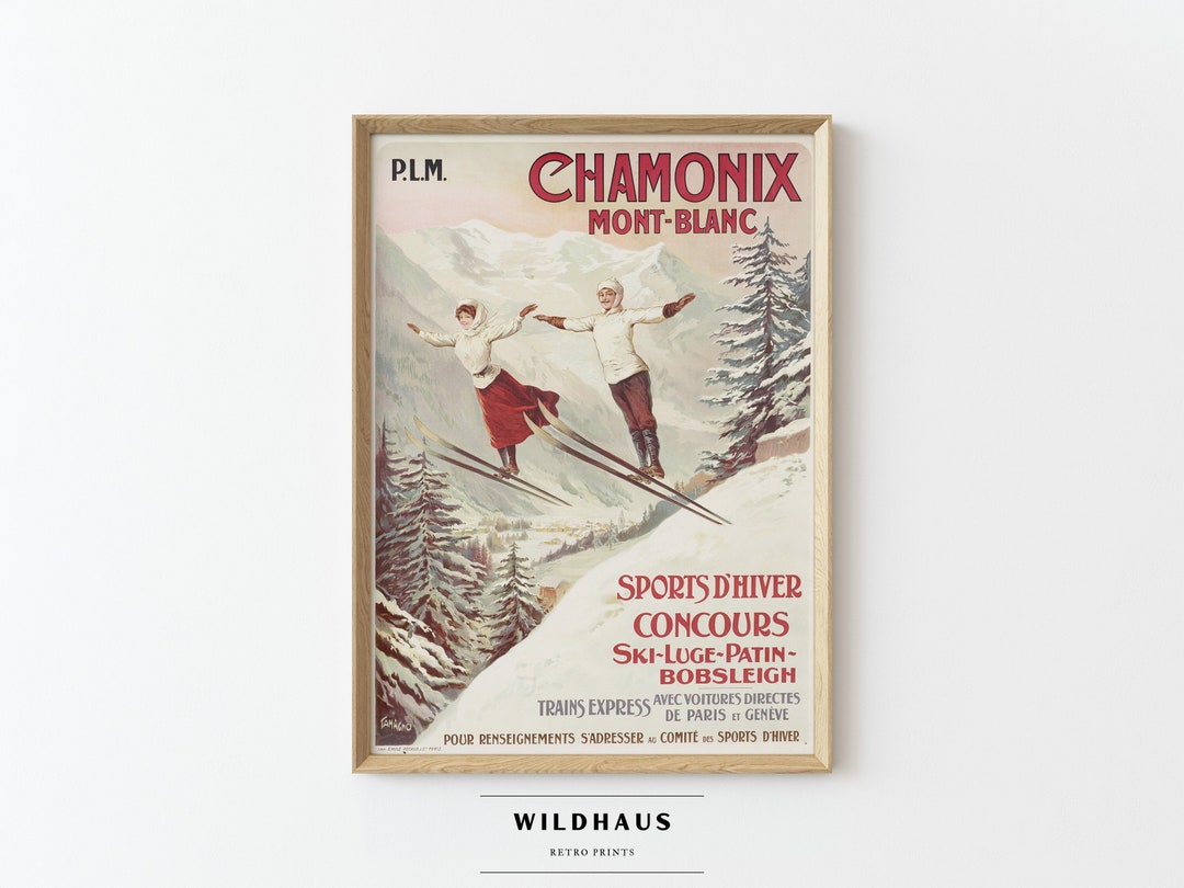 Chamonix Mont Blanc Vintage Ski Poster: Retro Alps Print (digital ...